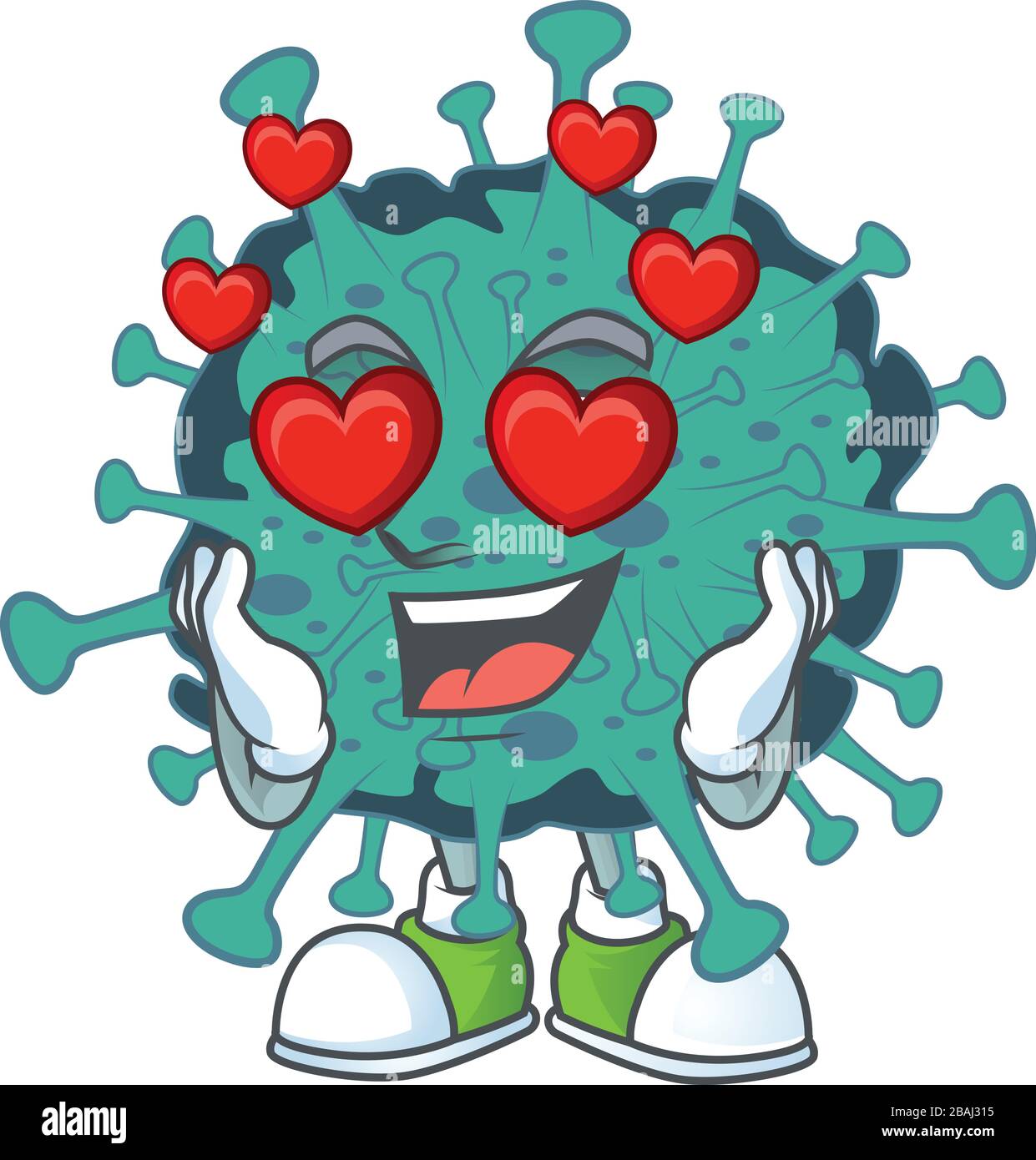 Romantic critical coronavirus cartoon character with a falling in love ...