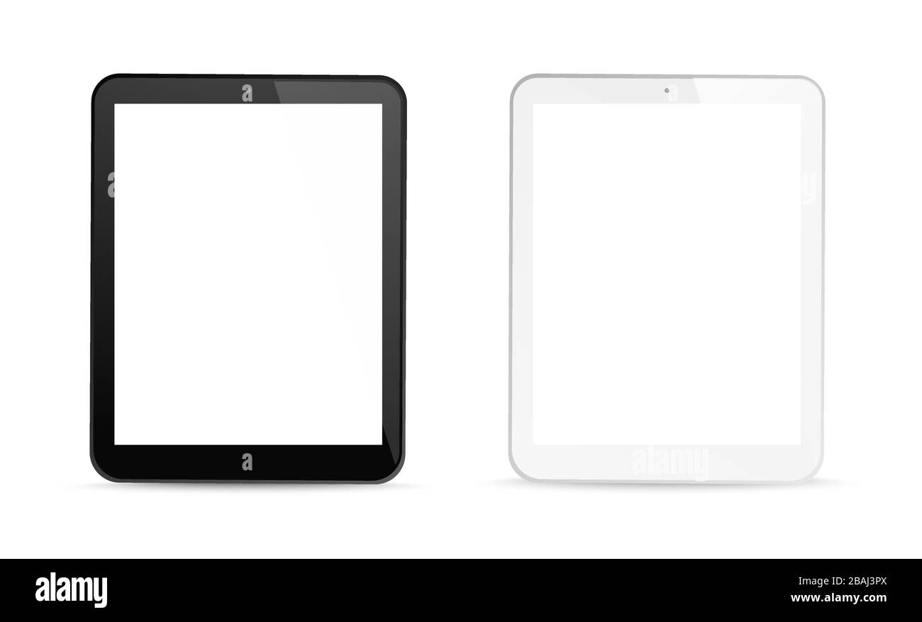Tablet computer gadgets. White blank screen display. Realistic digital ...