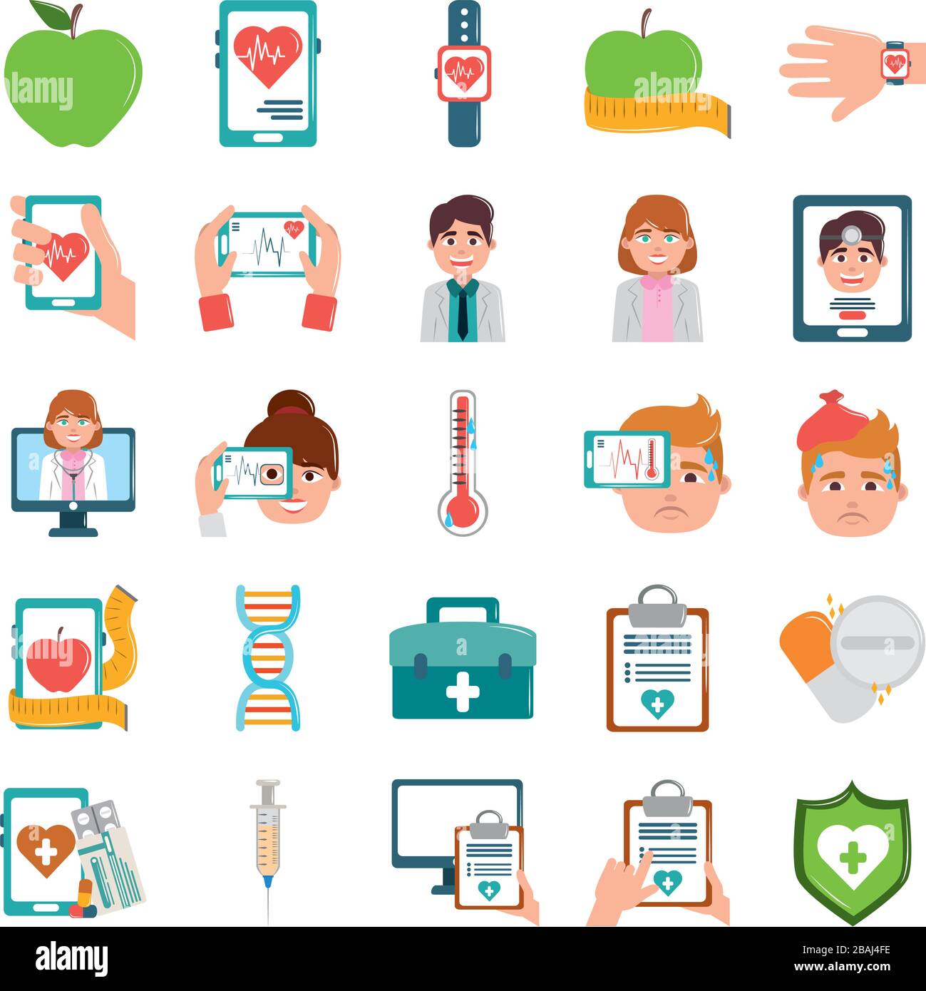 online doctor health medicine care flat style icons set vector ...