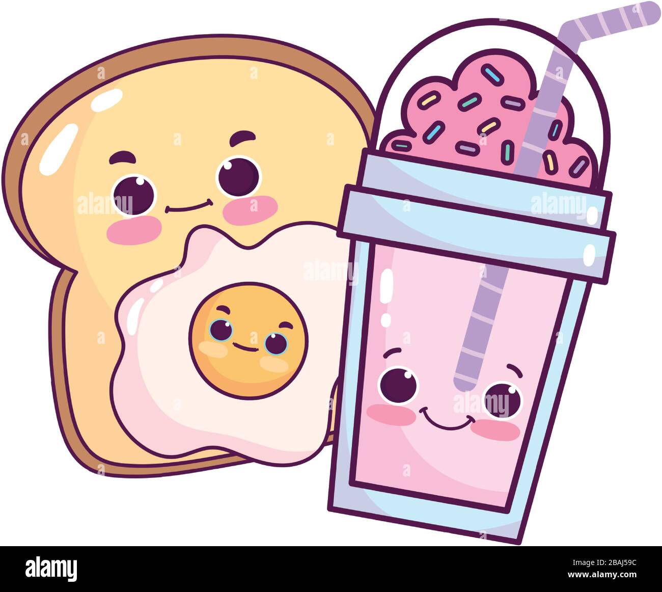 cute food breakfast slice bread fried egg and frappe sweet dessert ...
