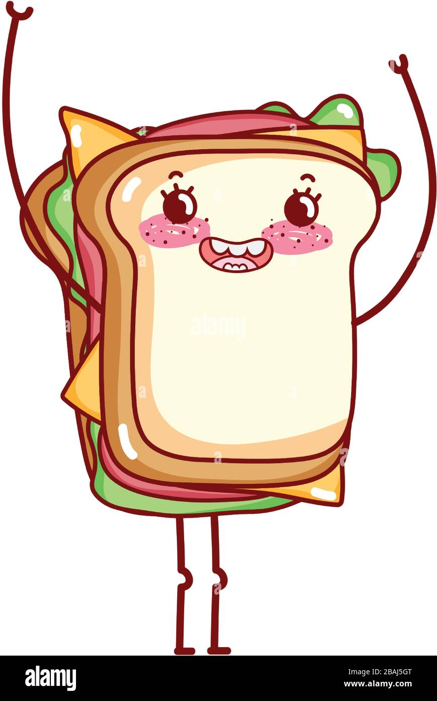 sandwich fast food cute kawaii cartoon isolated icon vector ...