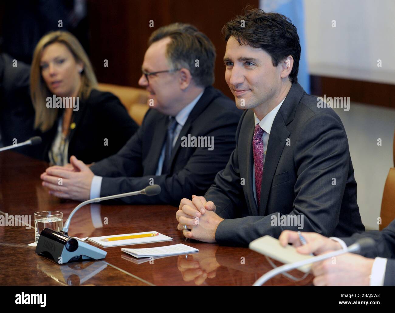 NEW YORK, NY - APRIL 06: Prime Minister of Canada Justin Trudeau speaks ...