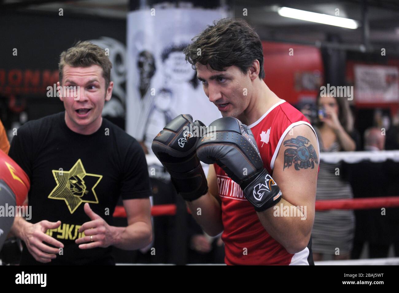 NEW YORK, NY - APRIL 21: Prime Minister of Canada Justin Trudeau boxing ...