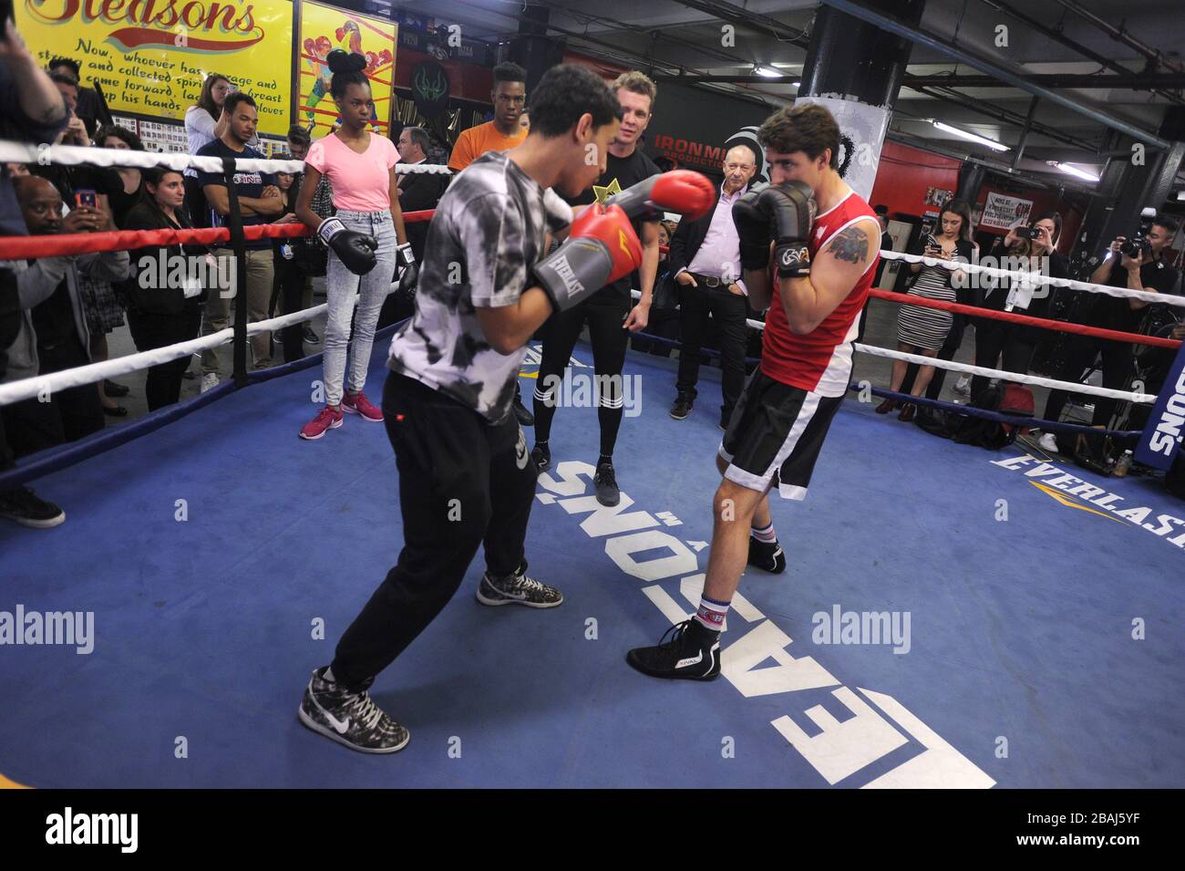NEW YORK, NY - APRIL 21: Prime Minister of Canada Justin Trudeau boxing ...