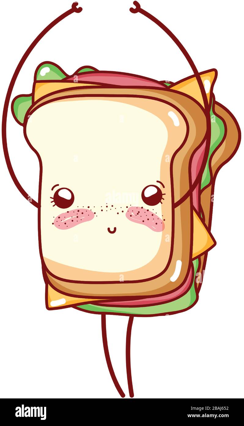 sandwich fast food cute kawaii cartoon isolated icon vector ...