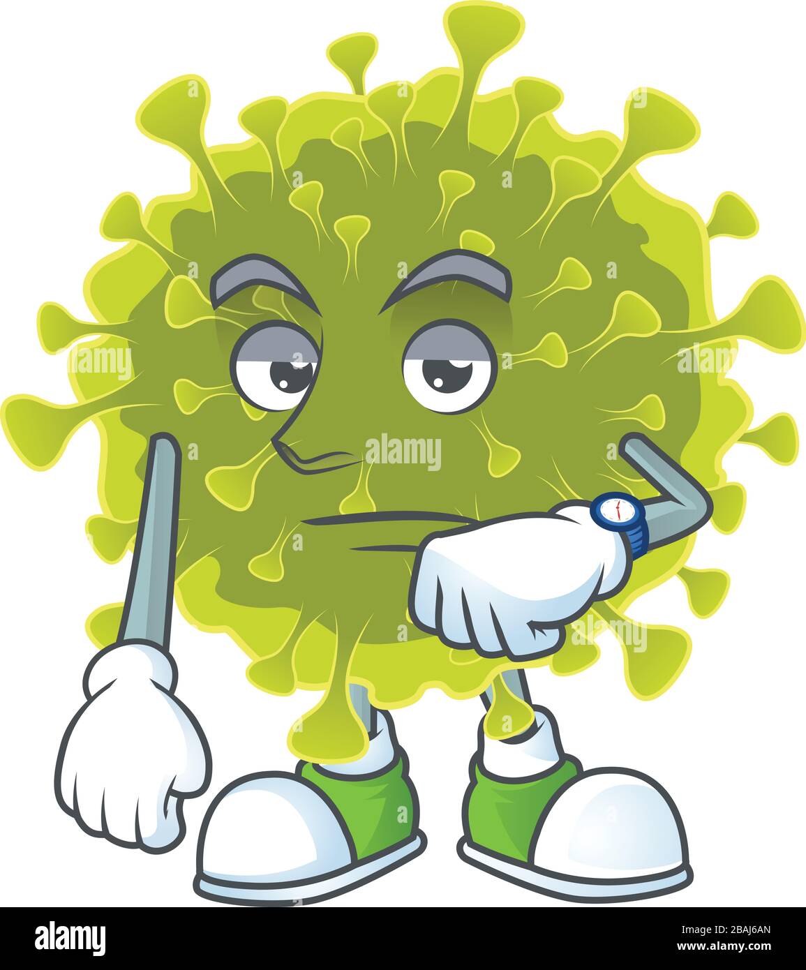 A cartoon icon of global coronavirus outbreak with waiting gesture ...