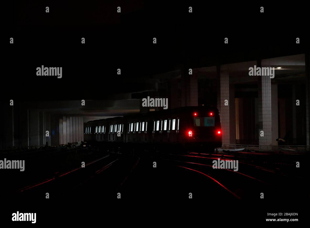 Wuhan, China's Hubei Province. 28th Mar, 2020. A train of Metro Line 2 ...