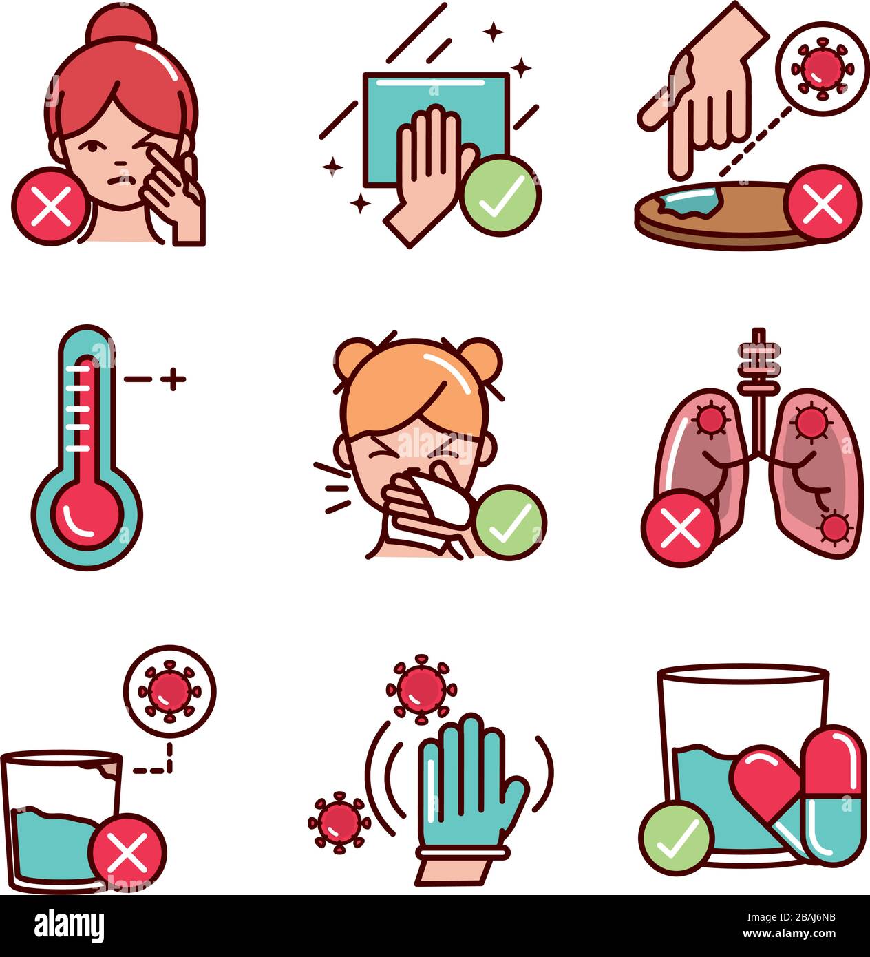do and donts prevent spread of covid19 icons vector illustration line ...