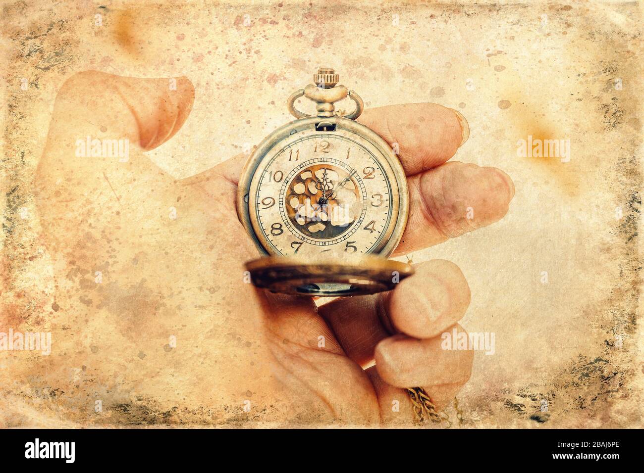 Historic watch in hand, old photo effect Stock Photo - Alamy