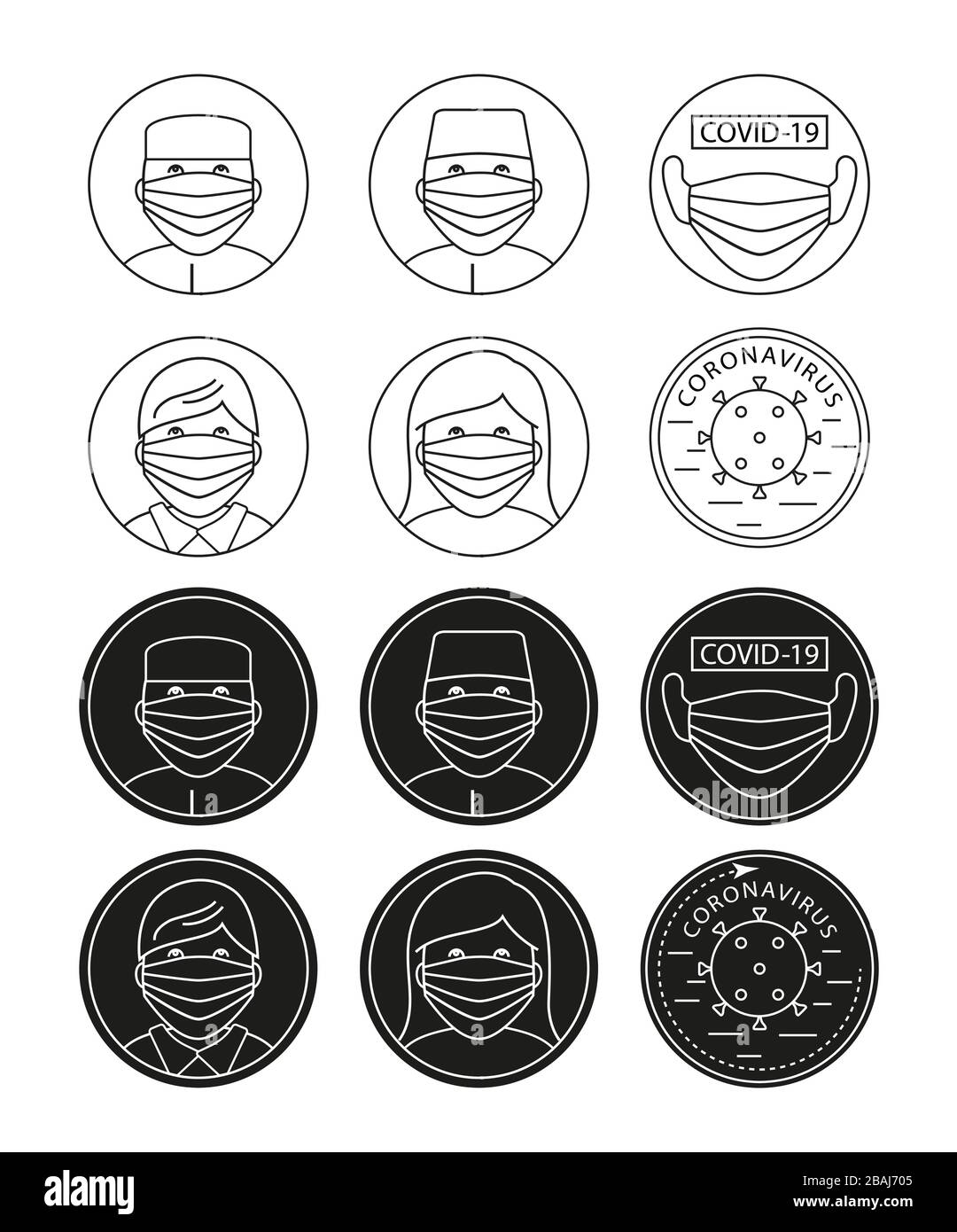 Icon Coronavirus. Doctor, people in medical mask and virus icon in ...