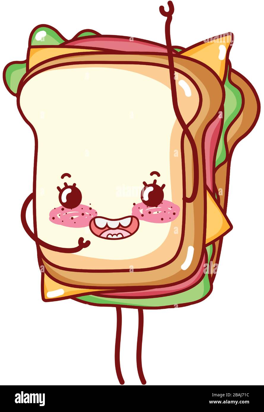 sandwich fast food cute kawaii cartoon isolated icon vector ...