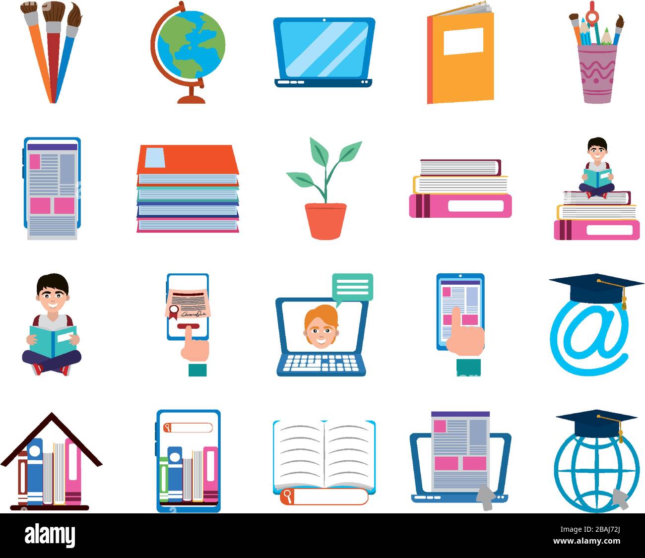 home education school learn supplies icons set vector illustration flat ...