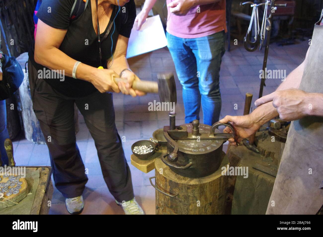 Production of aluminum coins, How to make coin Stock Photo - Alamy