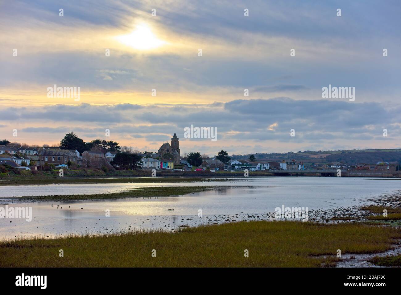 Hayle with the Parish of St Elwyn's Church across Copperhouse Creek at ...