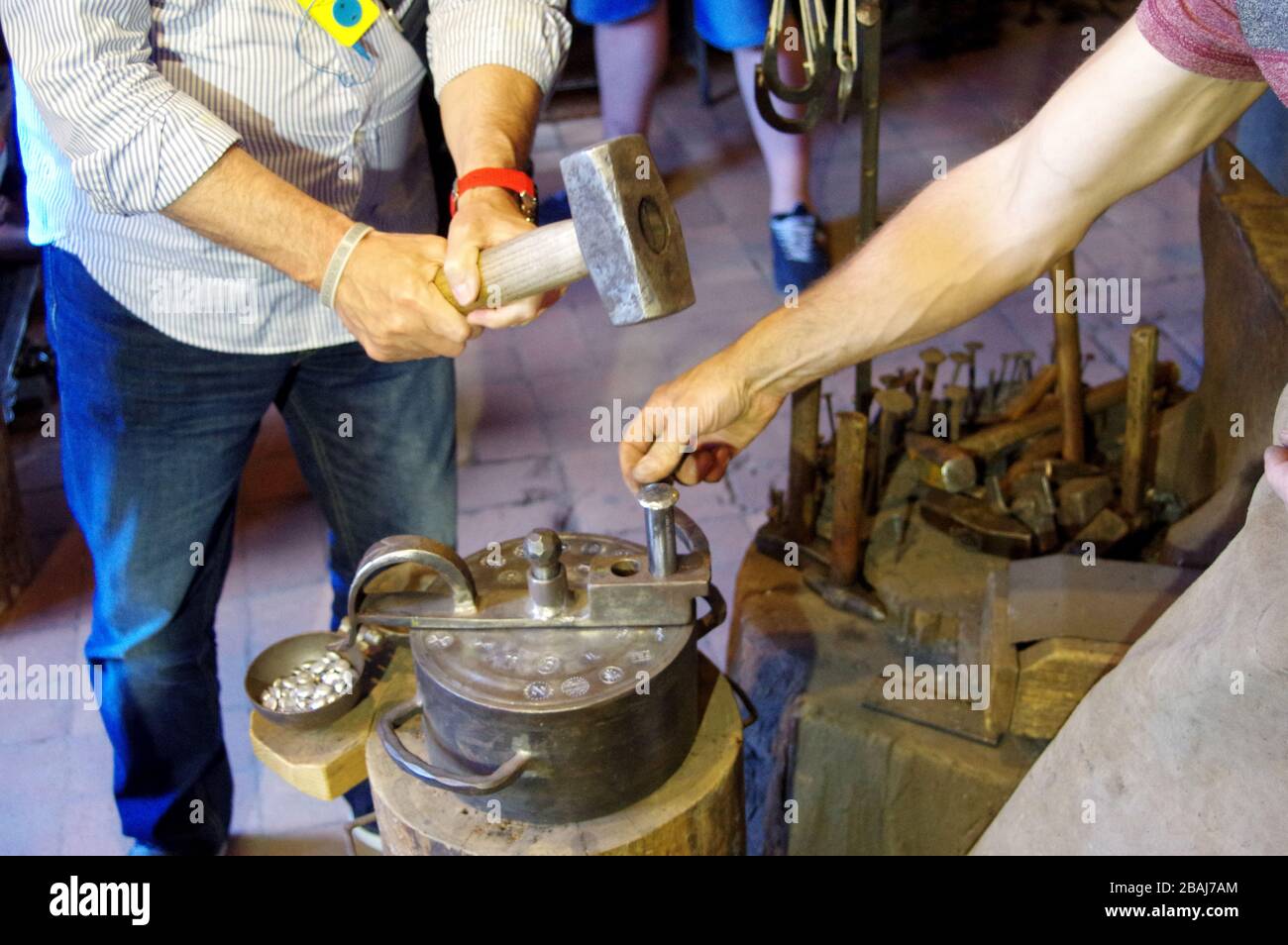 Production of aluminum coins, How to make coin Stock Photo - Alamy