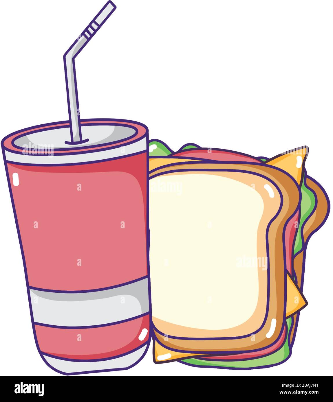 fast food sandwich and disposable soda cup cartoon isolated icon vector ...