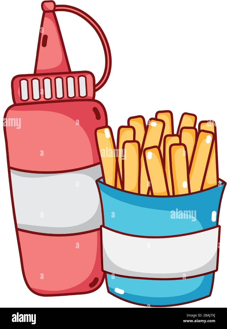 fast food french fries and bottle sauce cartoon isolated icon vector ...