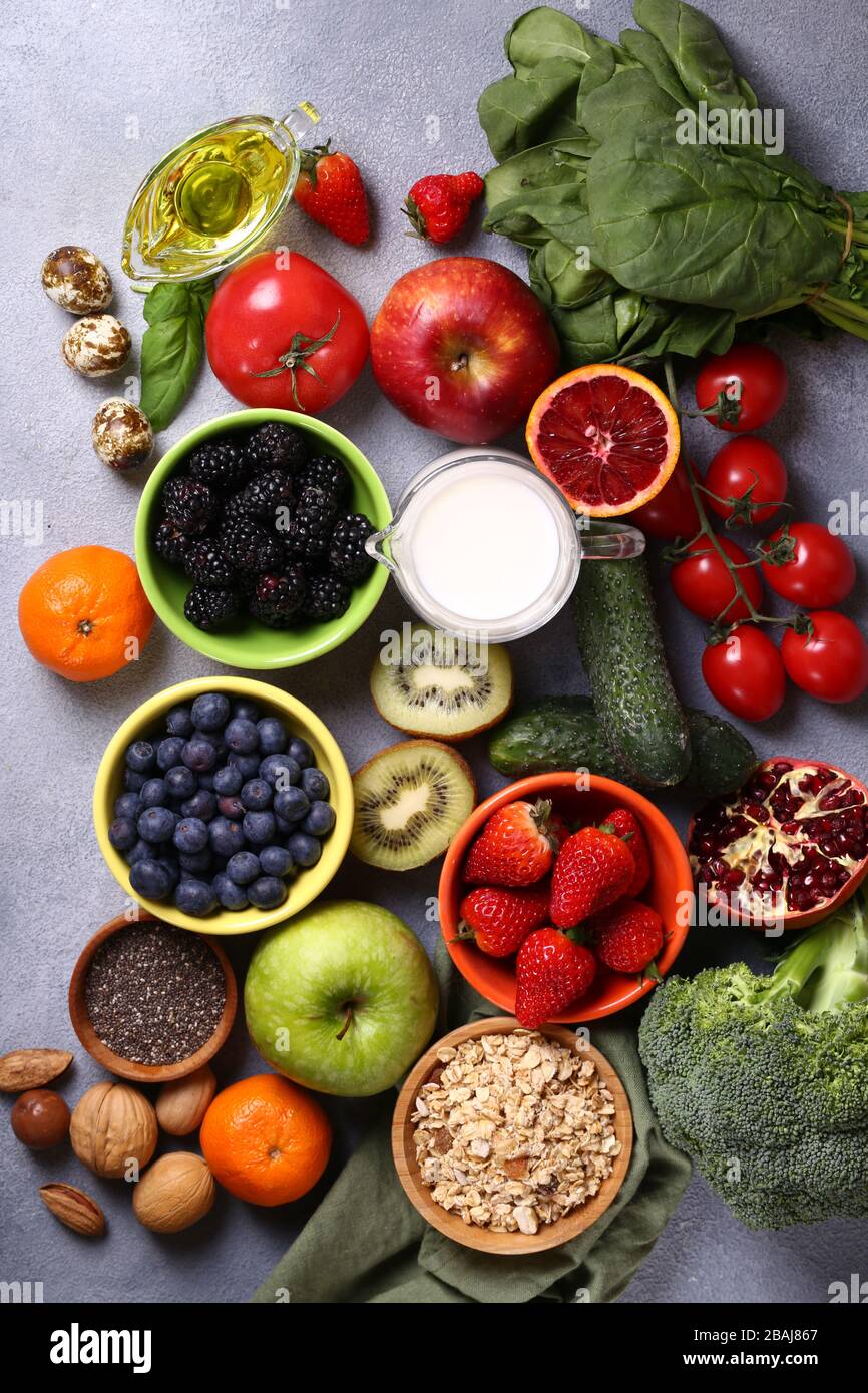 products mix for healthy eating fruits vegetables superfoods Stock ...