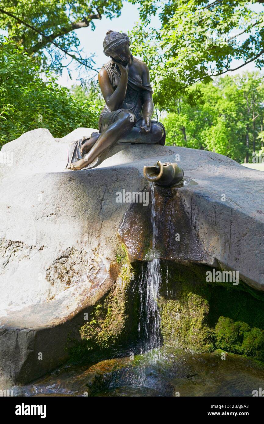 Sculpture girl with jug, milk maid in the Park of Catherine's Palace ...