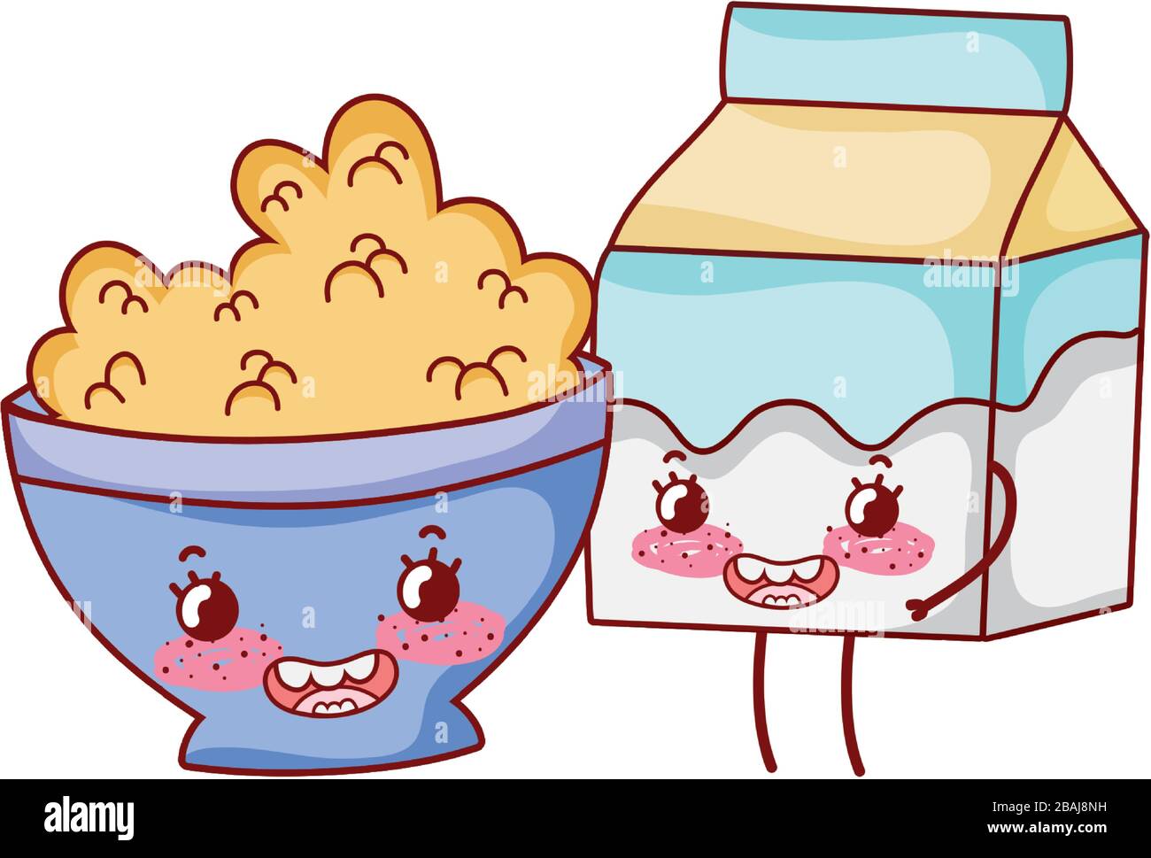 Breakfast Cute Bowl With Cereal And Milk Box Cartoon Vector