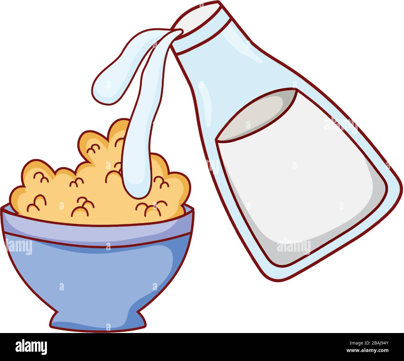 Breakfast Food Milk Pouring In Cereal Bowl Cartoon Isolated Icon Vector
