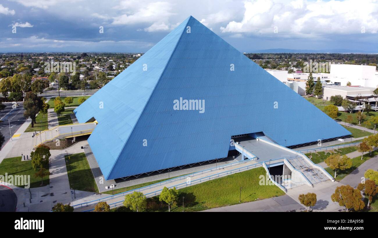 General overall view of the Walter Pyramid on the campus of Long Beach ...