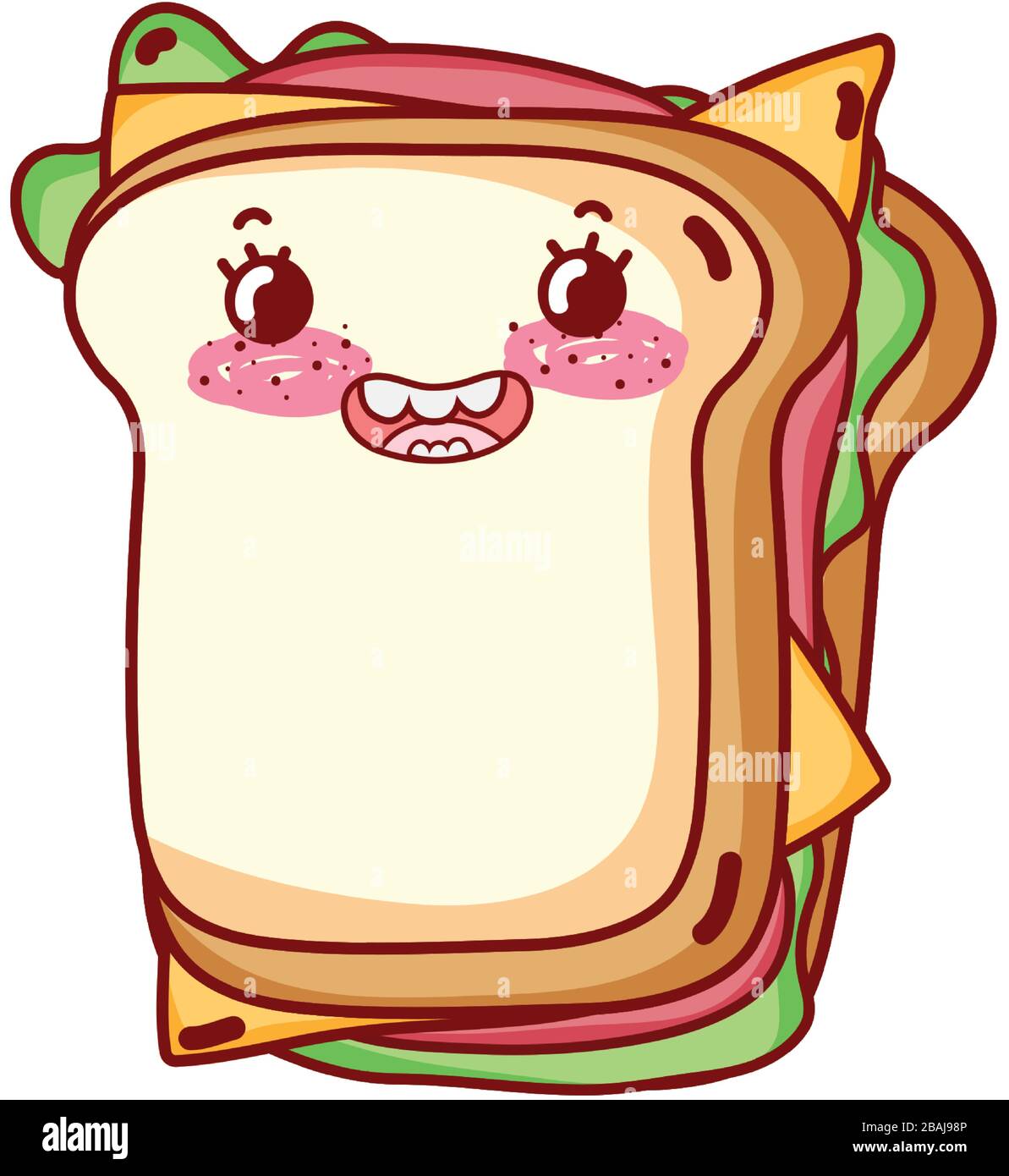 sandwich fast food cute kawaii cartoon isolated icon vector ...