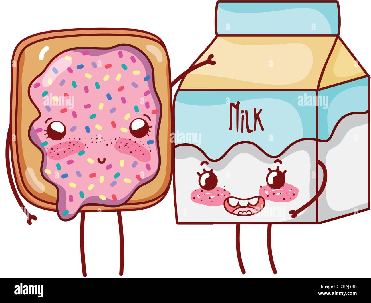 breakfast cute bread with milk box cartoon vector illustration Stock ...