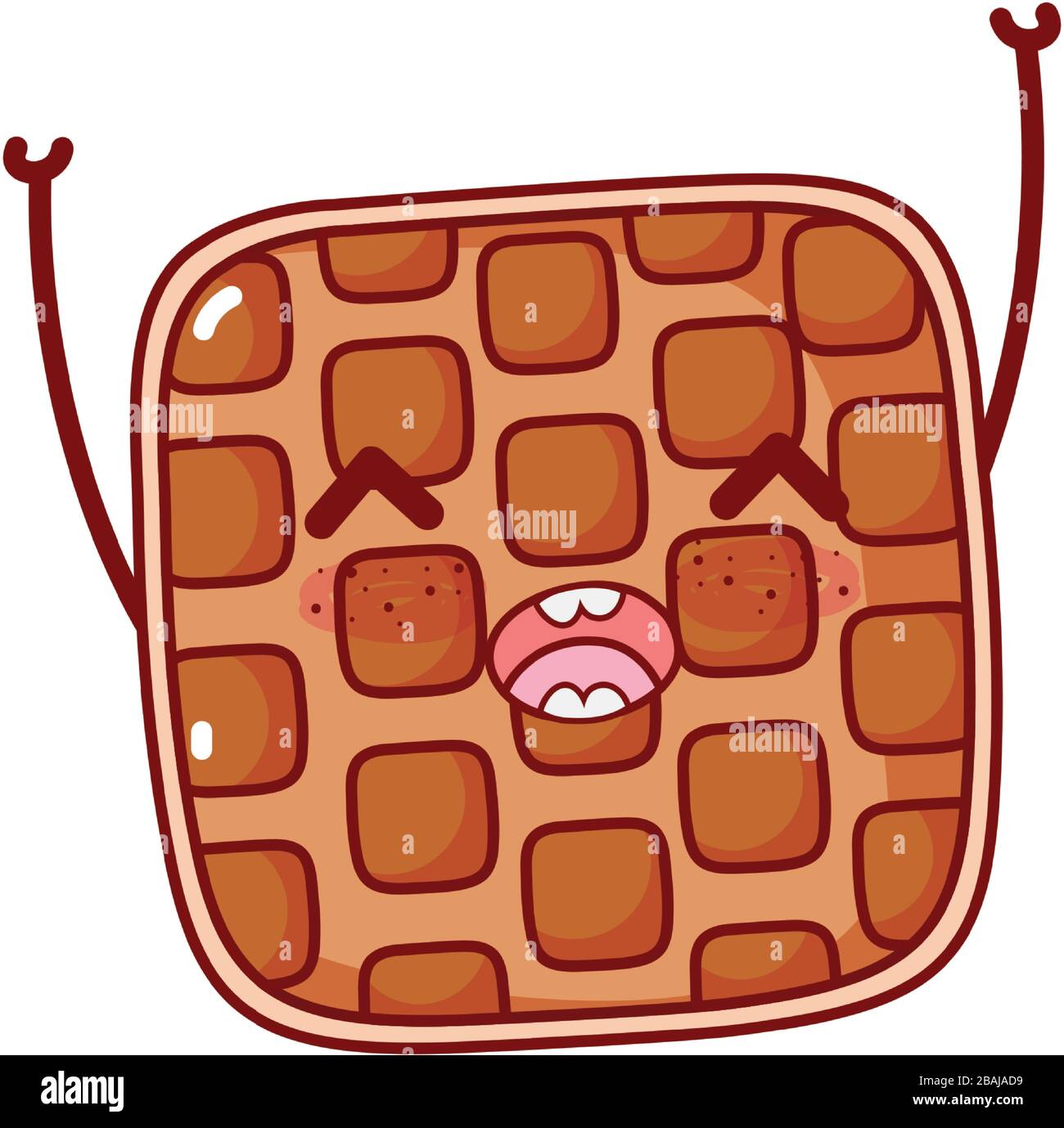 breakfast cute waffle happy kawaii cartoon isolated icon vector ...