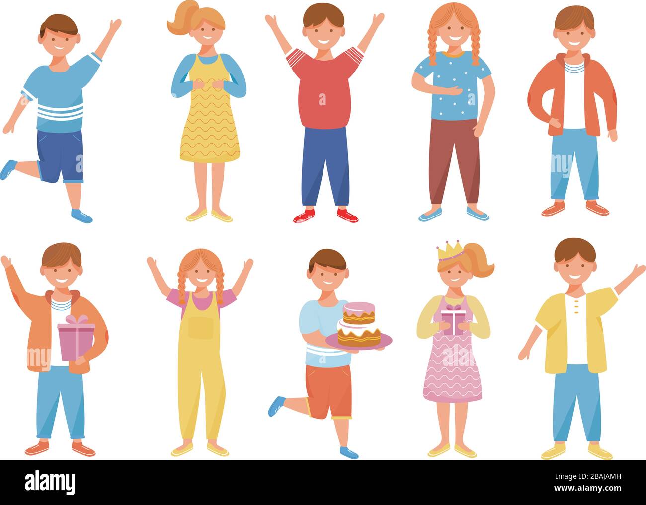 Smiling boys and girls flat vector illustrations set Stock Vector Image ...