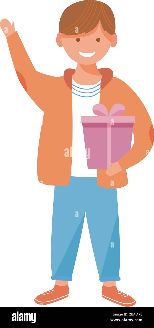 Happy boy with gift box flat vector illustration Stock Vector Image ...