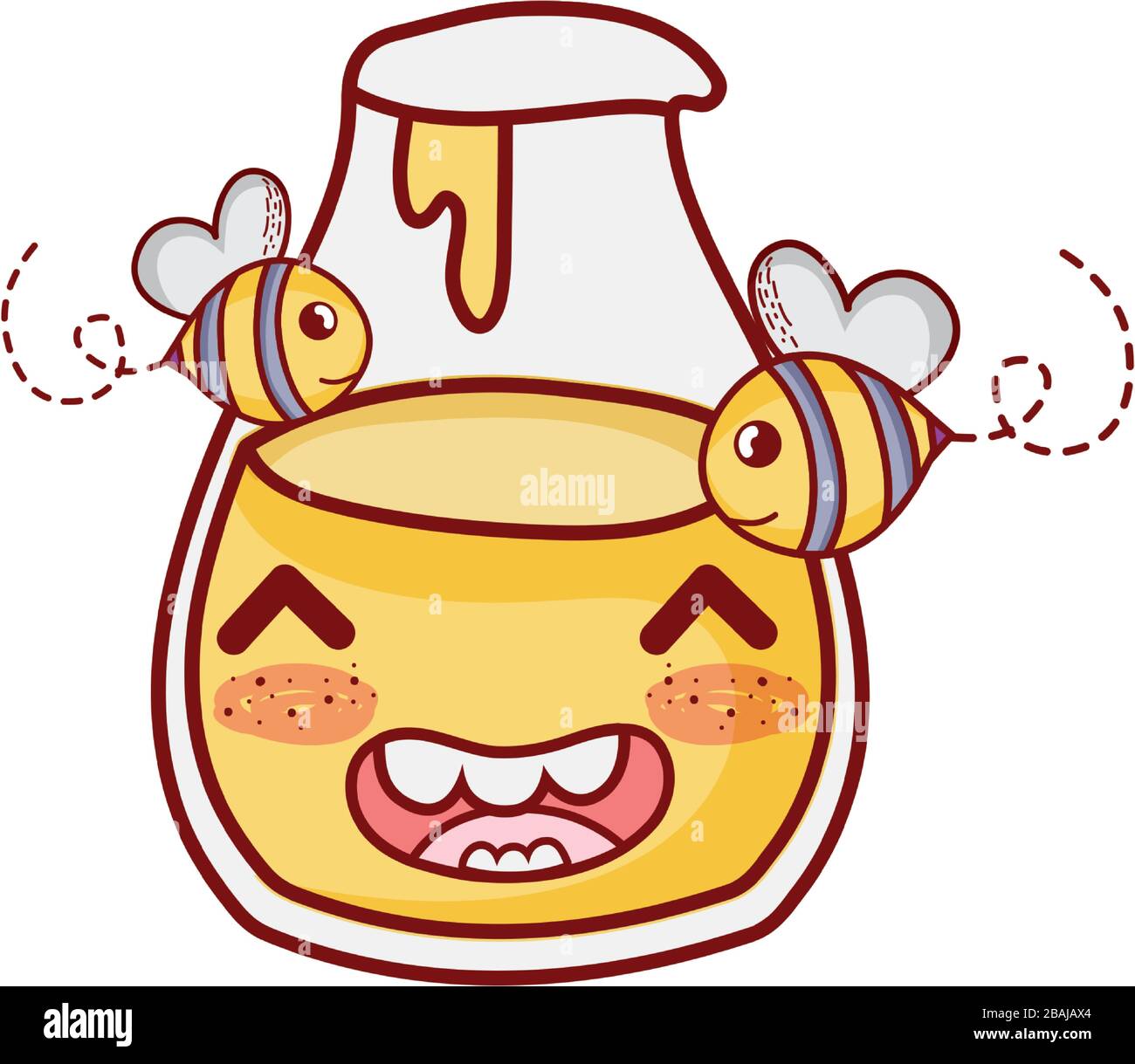 bees and honey bottle breakfast food cute kawaii isolated icon vector ...