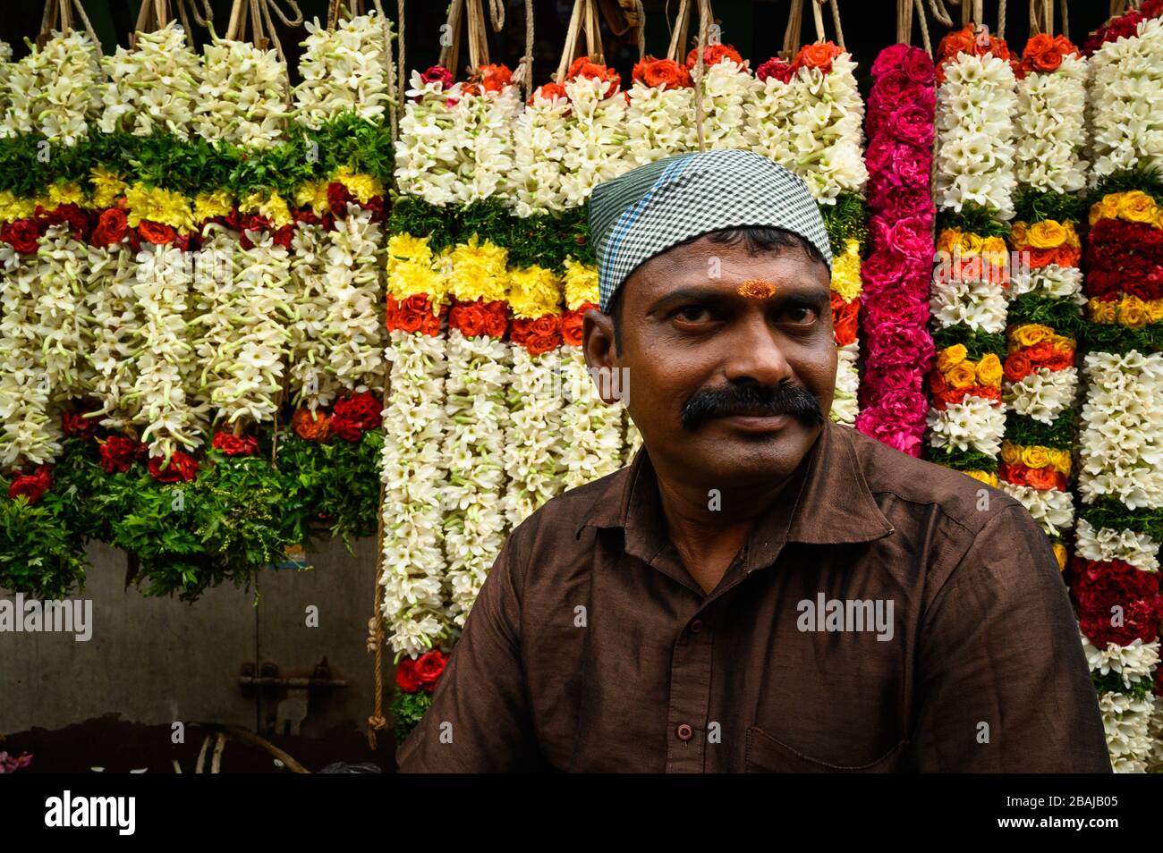 Portrait of a flower vendor, Madurai, India Stock Photo - Alamy
