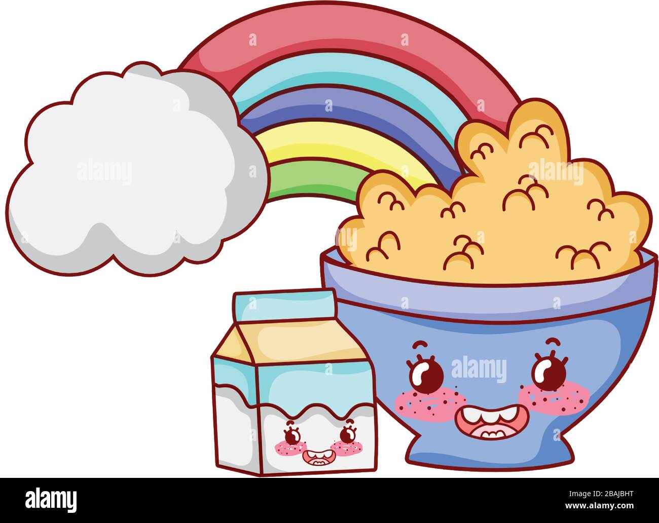 Breakfast Cute Bowl With Cereal Yogurt And Milk Box Cartoon Vector