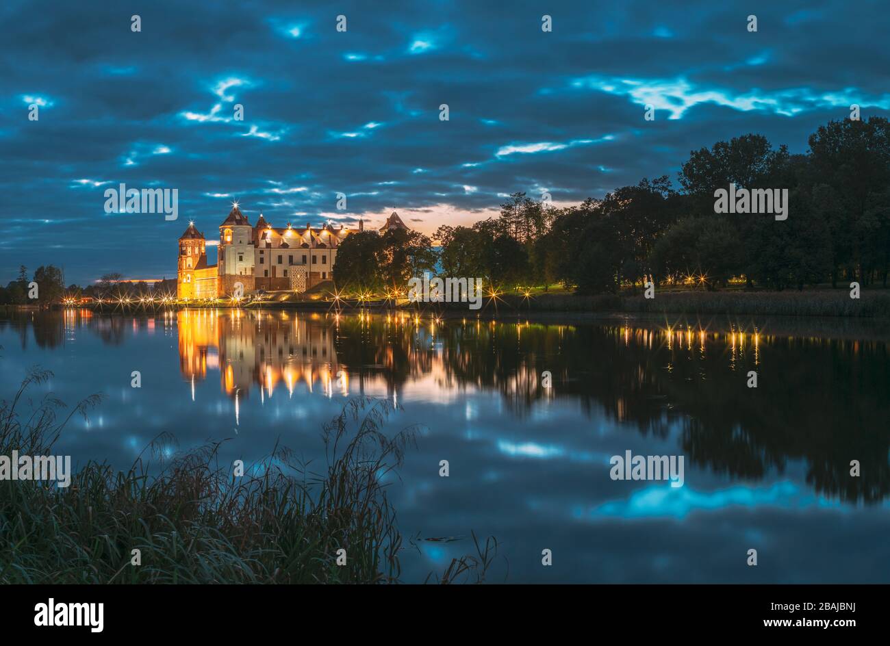 Mir, Belarus. Panorama Of Mir Castle Complex In Bright Evening ...