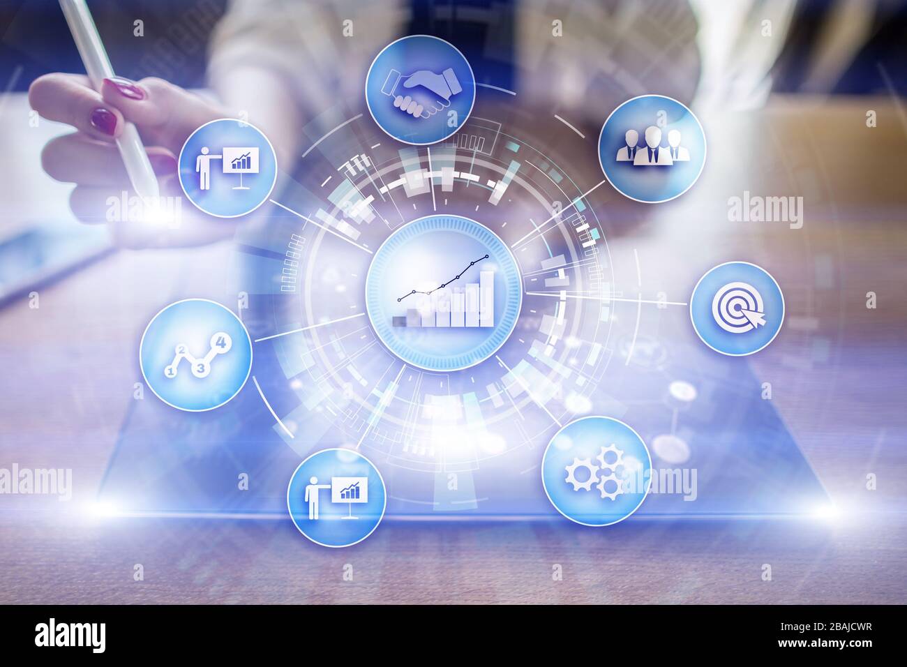 Business process and strategy concept on virtual screen background ...