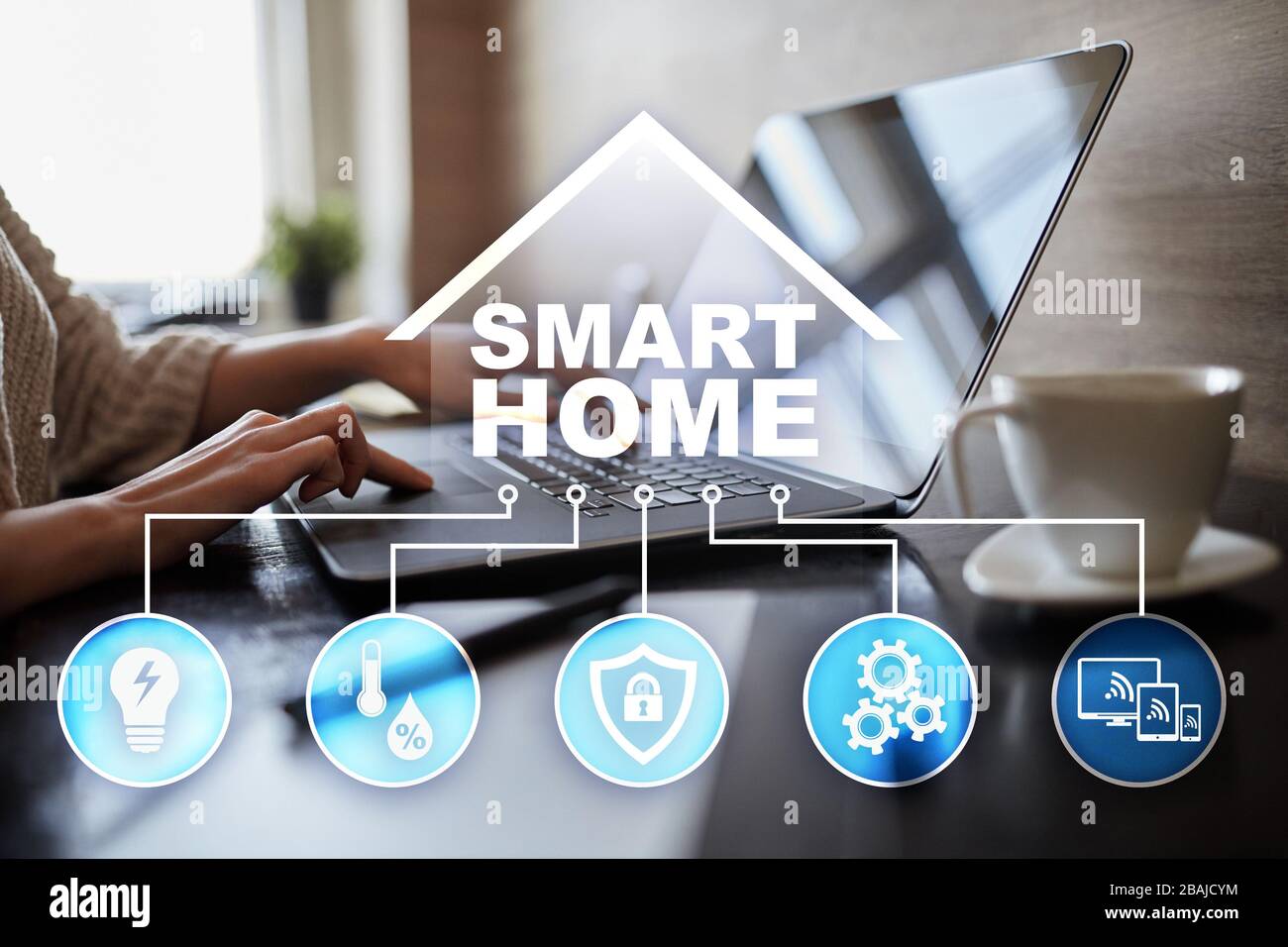 Smart home digital interface on virtual screen. Internet and automation ...