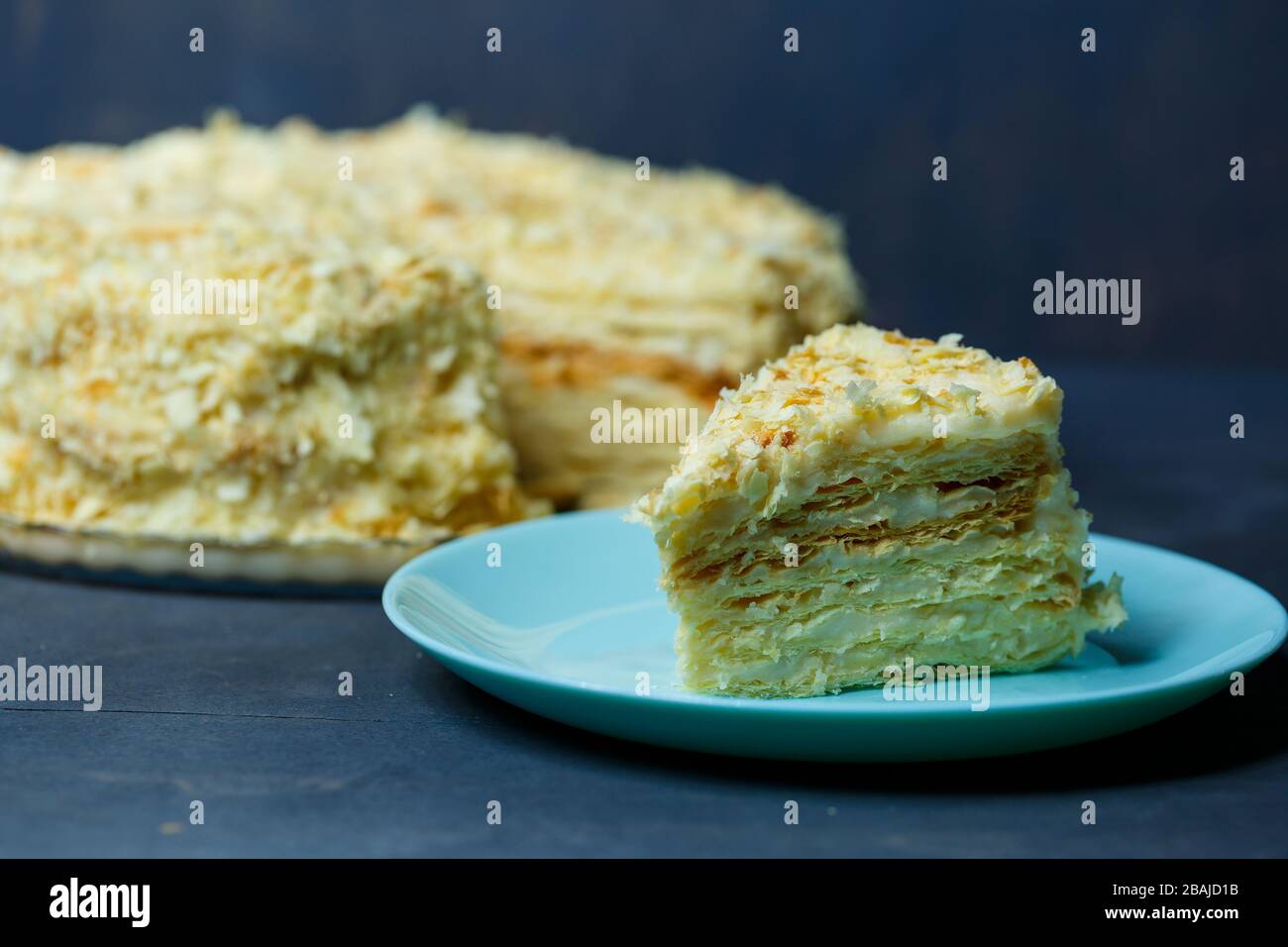 homemade Napoleon cake with cream on a gray background Stock Photo - Alamy