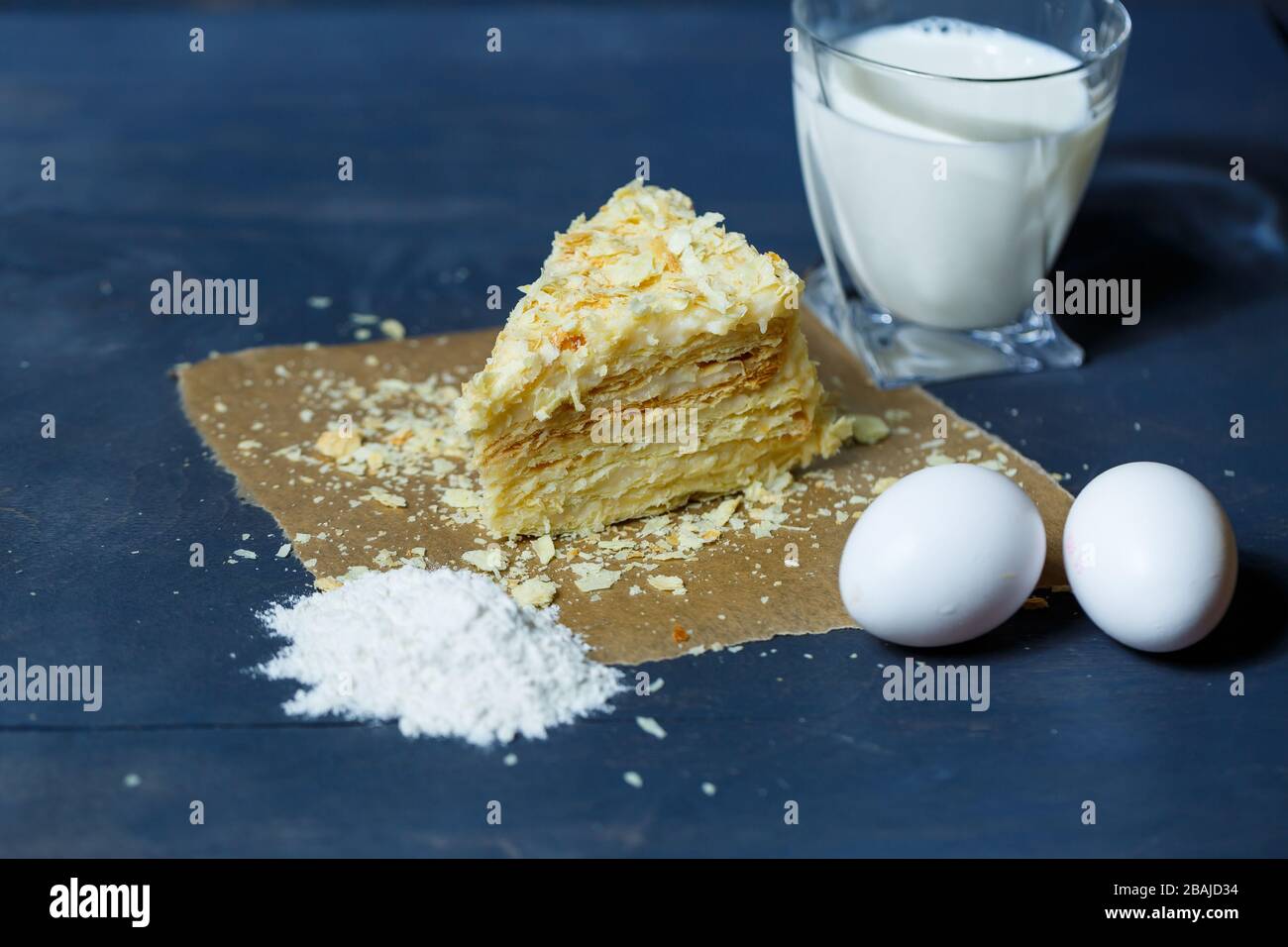 homemade Napoleon cake with cream on a gray background Stock Photo - Alamy