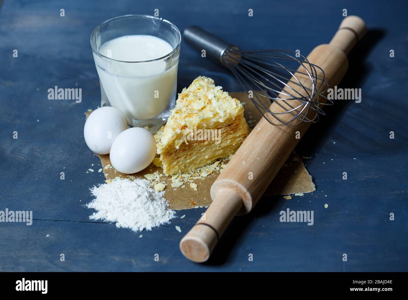 homemade Napoleon cake with cream on a gray background Stock Photo - Alamy