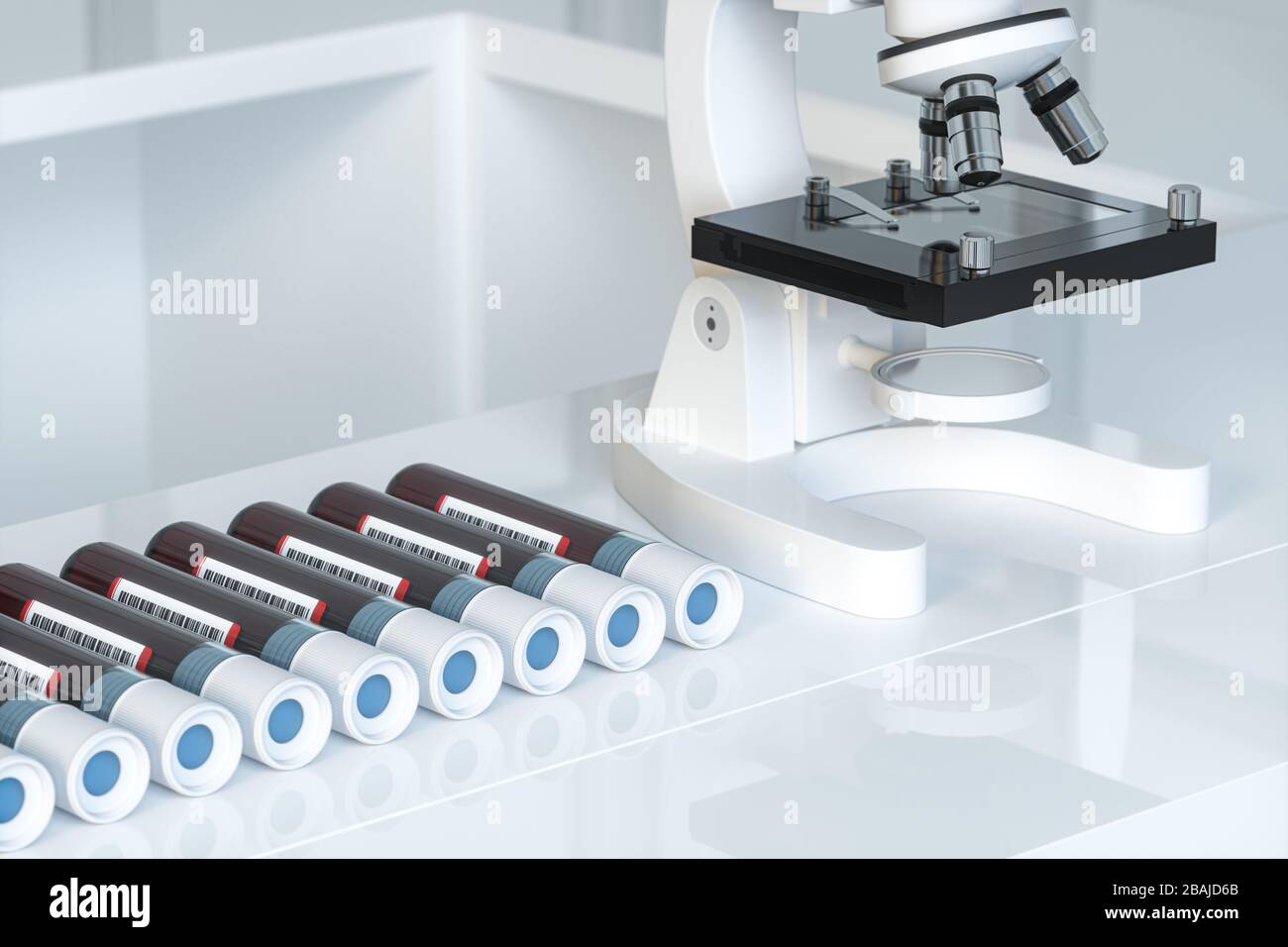 Blood test tubes with laboratory, 3d rendering. Computer digital ...