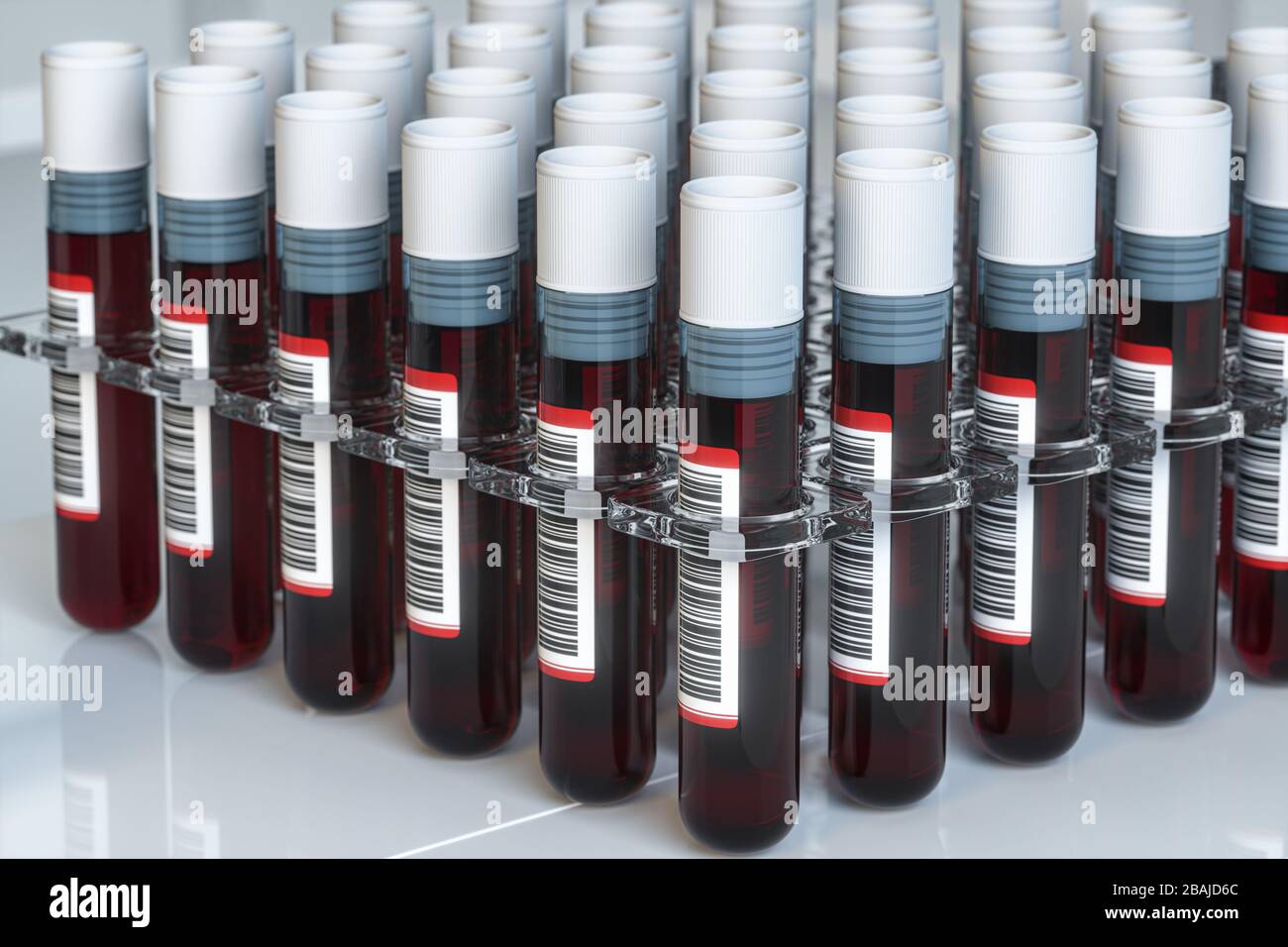 Blood test tubes with laboratory, 3d rendering. Computer digital ...