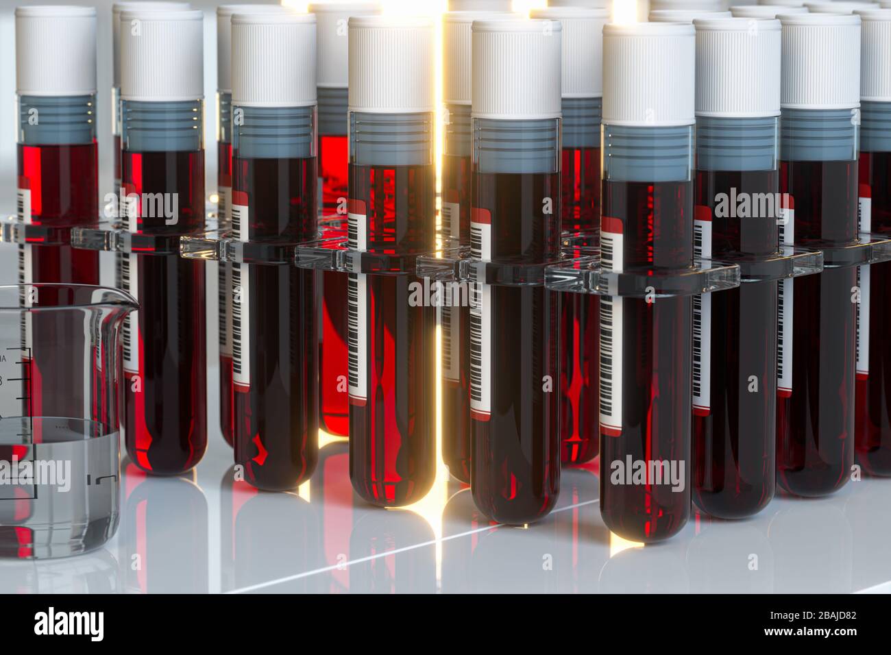 Blood test tubes with laboratory, 3d rendering. Computer digital ...