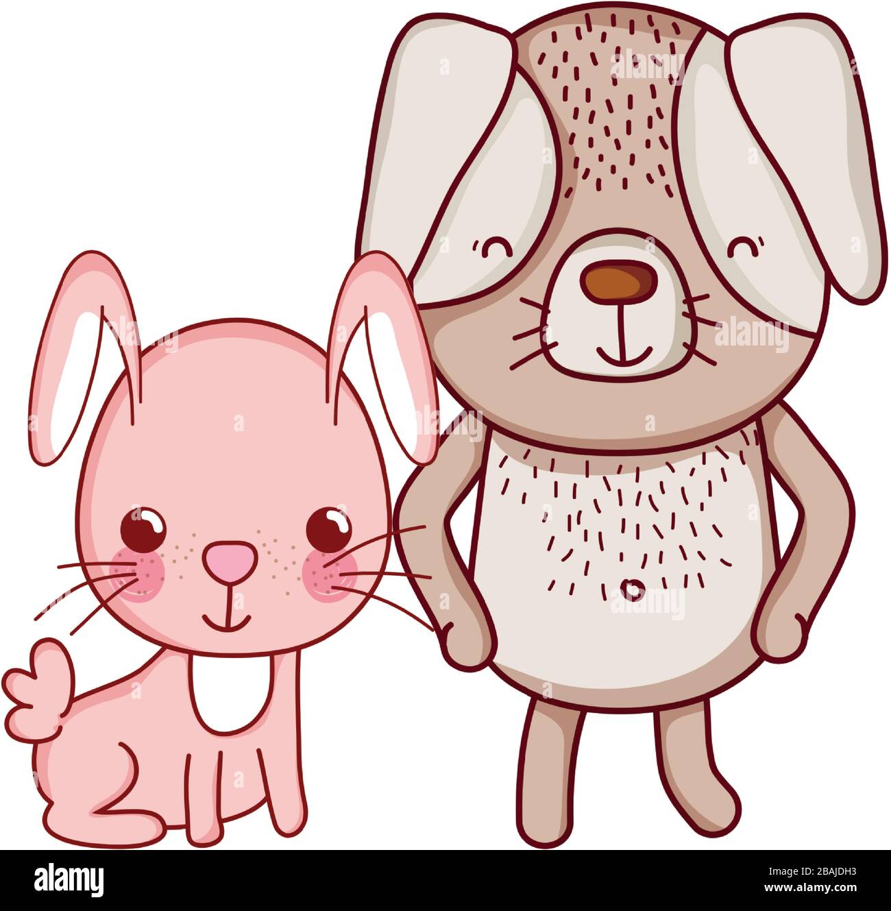 cute animals, rabbit and dog cartoon isolated icon design vector ...