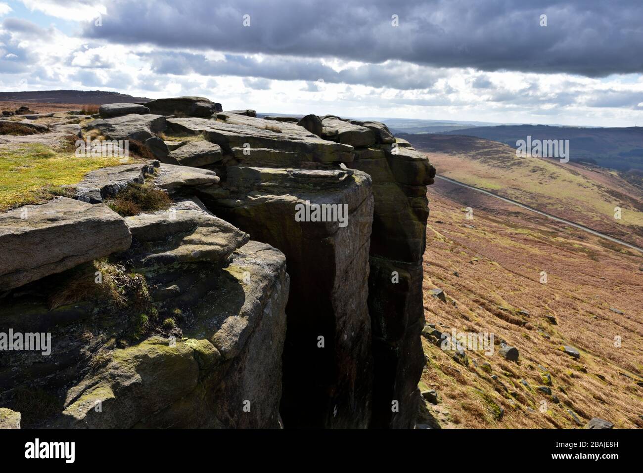 Stanage Edge, gritstone escarpment,Hathersage,Peak district national ...