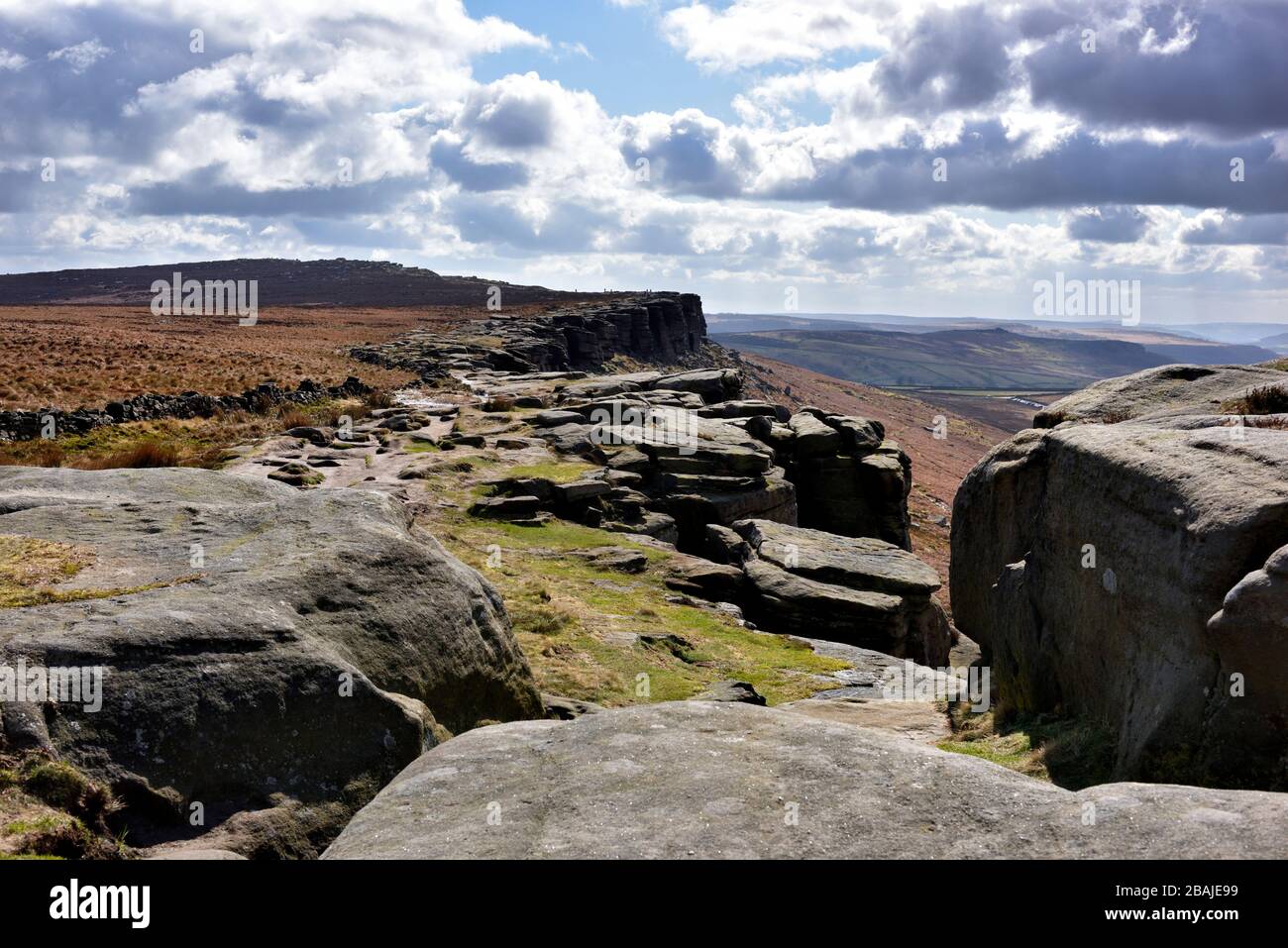 Stanage Edge, gritstone escarpment,Hathersage,Peak district national ...