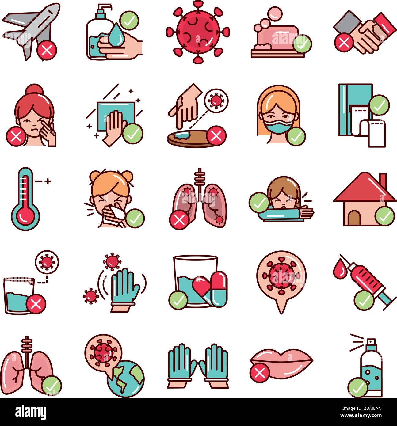do and donts prevent spread of covid19 icons vector illustration line ...
