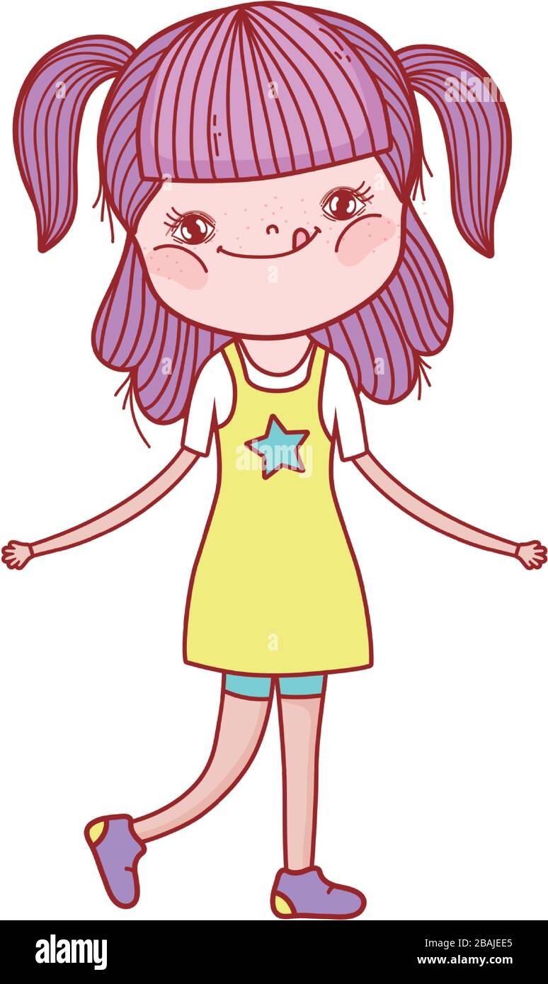 cute little girl standing cartoon character isolated icon design vector ...