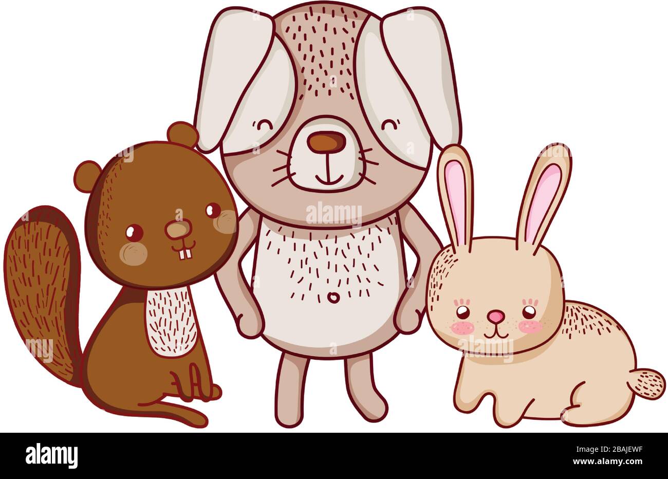 cute animals, squirrel rabbit and dog grass cartoon vector illustration ...