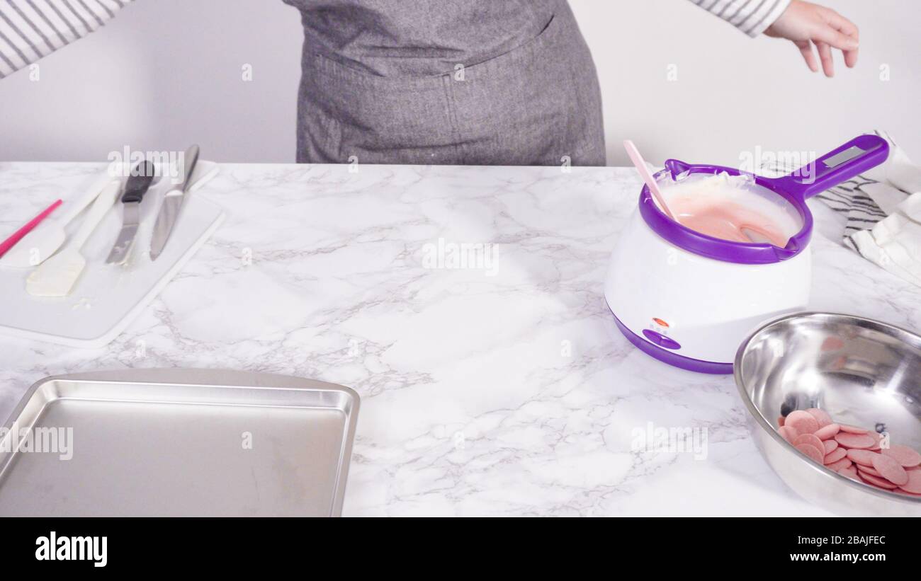 Step by step. Melting chocolate candy melts in an electric candy ...